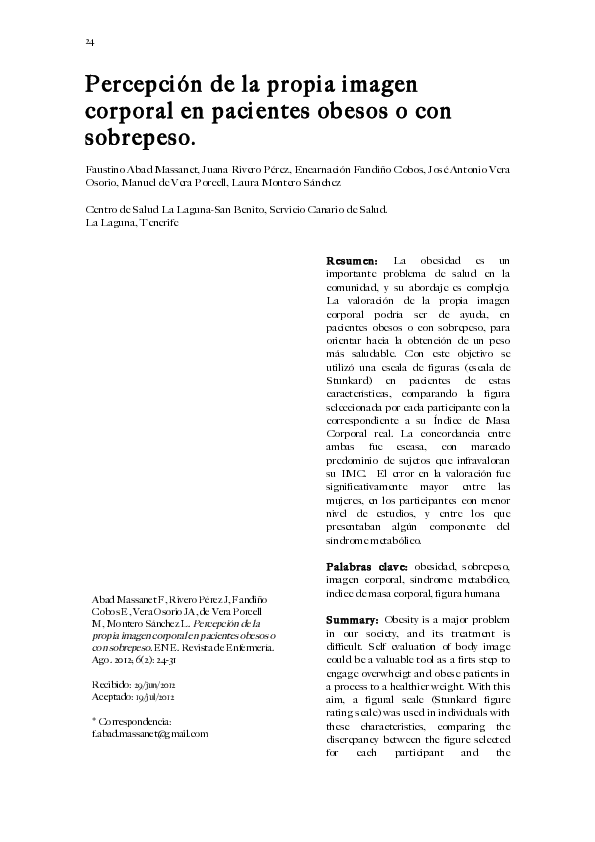 (PDF) Percepción de la propia imagen corporal en pacientes obesos o con ...