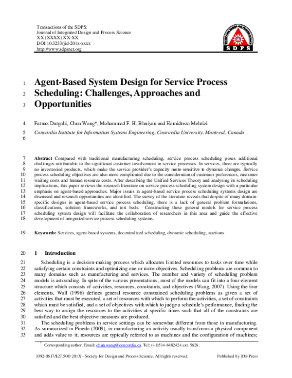 (PDF) Agent-Based System Design for Service Process Scheduling: Challenges, Approaches and ...