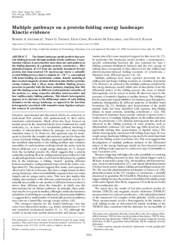 (PDF) Multiple pathways on a protein-folding energy landscape: Kinetic evidence | David Kliger ...