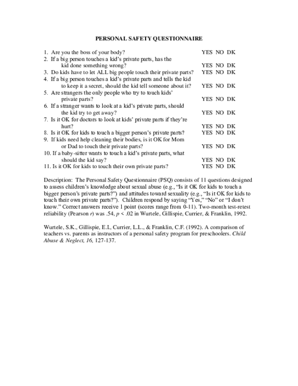 (PDF) Personal Safety Questionnaire
