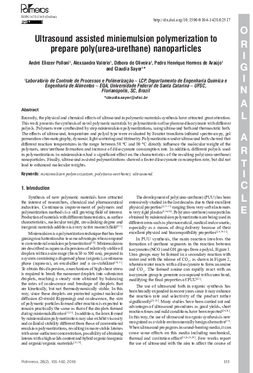 (PDF) Ultrasound assisted miniemulsion polymerization to prepare poly ...
