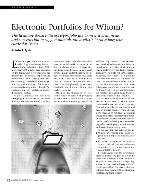 (PDF) Electronic Portfolios for Whom?