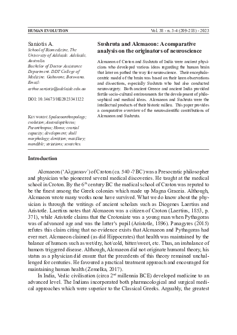 (PDF) Sushruta and Alcmaeon: A comparative analysis on the originators ...