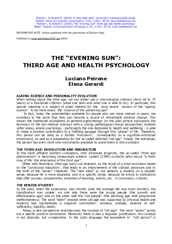 (PDF) The "Evening Sun": Third Age and Health Psychology