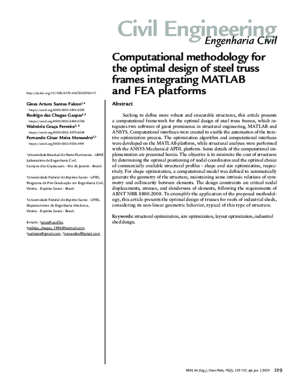 (PDF) Computational methodology for the optimal design of steel truss frames integrating MATLAB ...