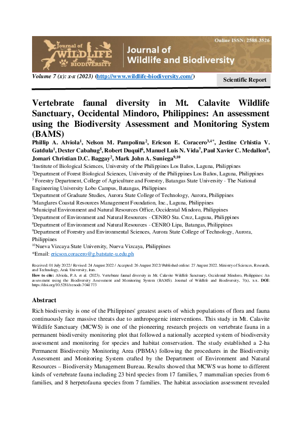 (PDF) Vertebrate faunal diversity in Mt. Calavite Wildlife Sanctuary ...