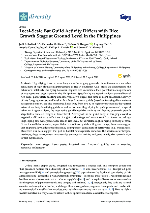 (PDF) Local-Scale Bat Guild Activity Differs with Rice Growth Stage at ...