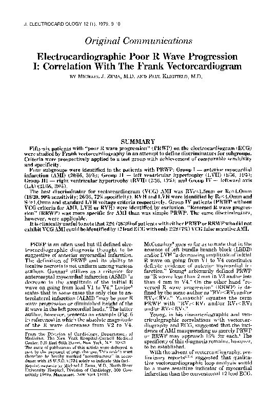 (PDF) Electrocardiographic poor R wave progression I: Correlation with ...