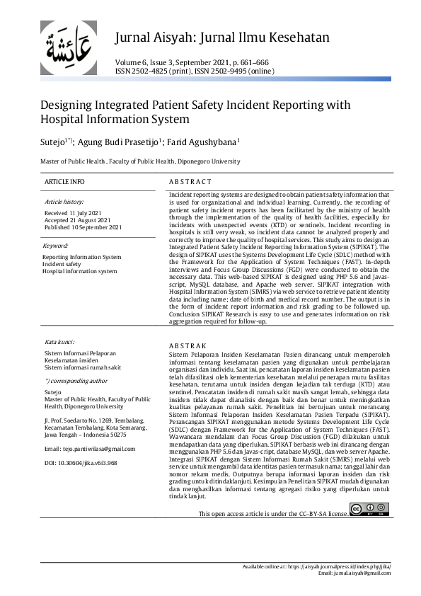 (PDF) Designing Integrated Patient Safety Incident Reporting with ...