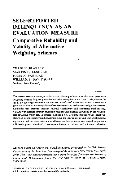 (PDF) Self-Reported Delinquency as an Evaluation Measure: Comparative ...