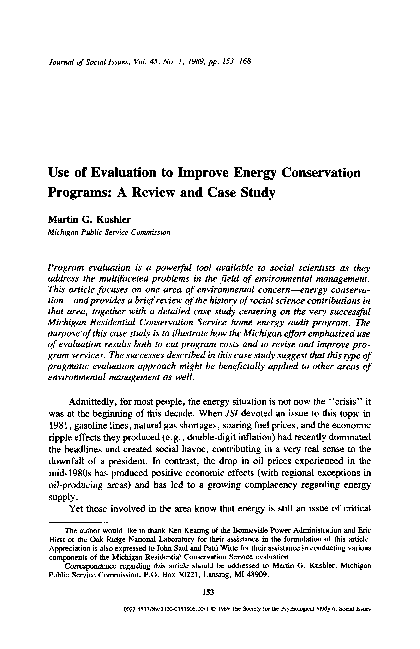 (PDF) Use of Evaluation to Improve Energy Conservation Programs: A ...