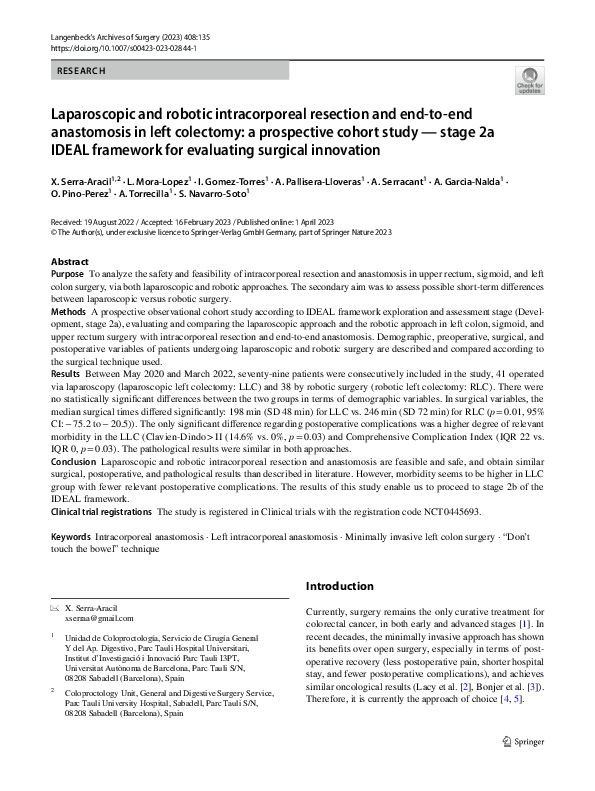 (PDF) Laparoscopic and robotic intracorporeal resection and end-to-end ...