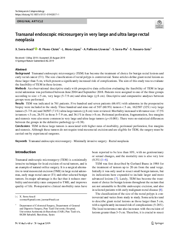 (PDF) Transanal endoscopic microsurgery in very large and ultra large rectal neoplasia
