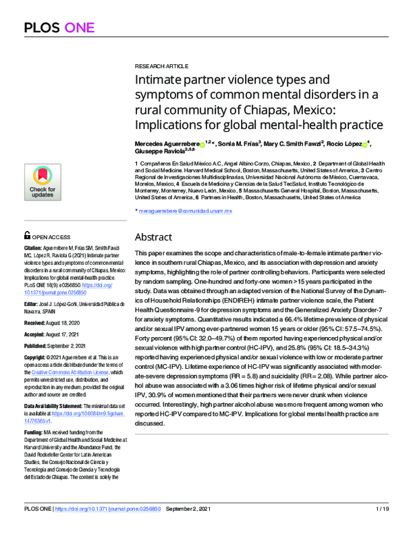 (PDF) Intimate partner violence types and symptoms of common mental ...