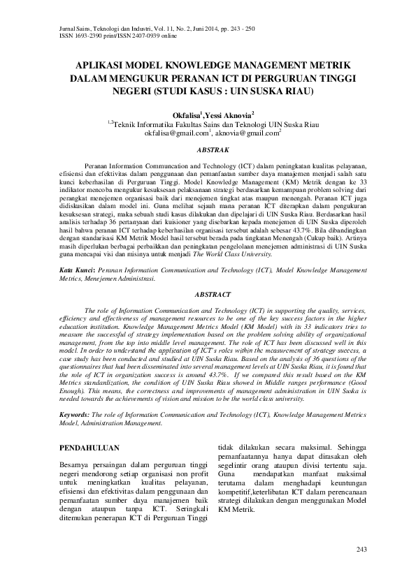 (PDF) Aplikasi Model Knowledge Management Metrik Dalam Mengukur Peranan Ict DI Perguruan Tinggi ...
