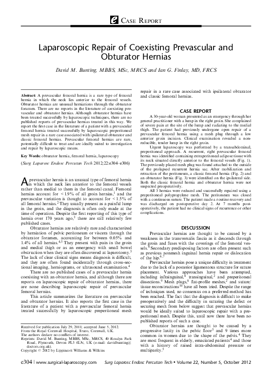 (PDF) Laparoscopic Repair of Coexisting Prevascular and Obturator Hernias