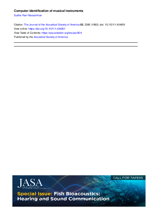 (PDF) Computer identification of musical instruments