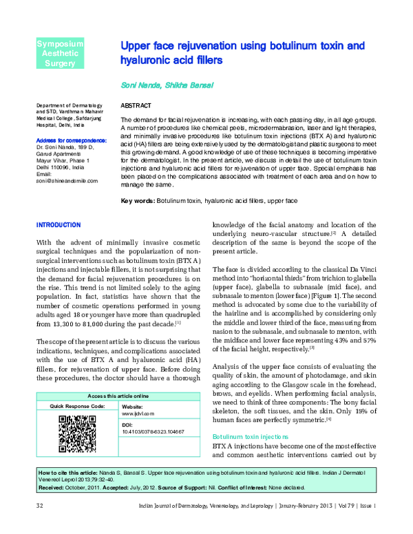 (PDF) Upper face rejuvenation using botulinum toxin and hyaluronic acid ...