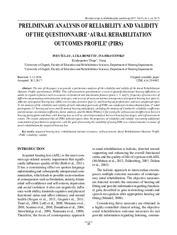 (PDF) Preliminary analysis of reliability and validity of the Life Space Questionnaire as a real ...