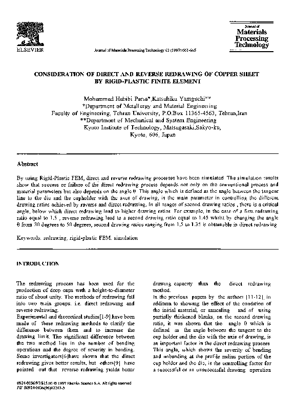 (PDF) Consideration of direct and reverse redrawing of copper sheet by ...