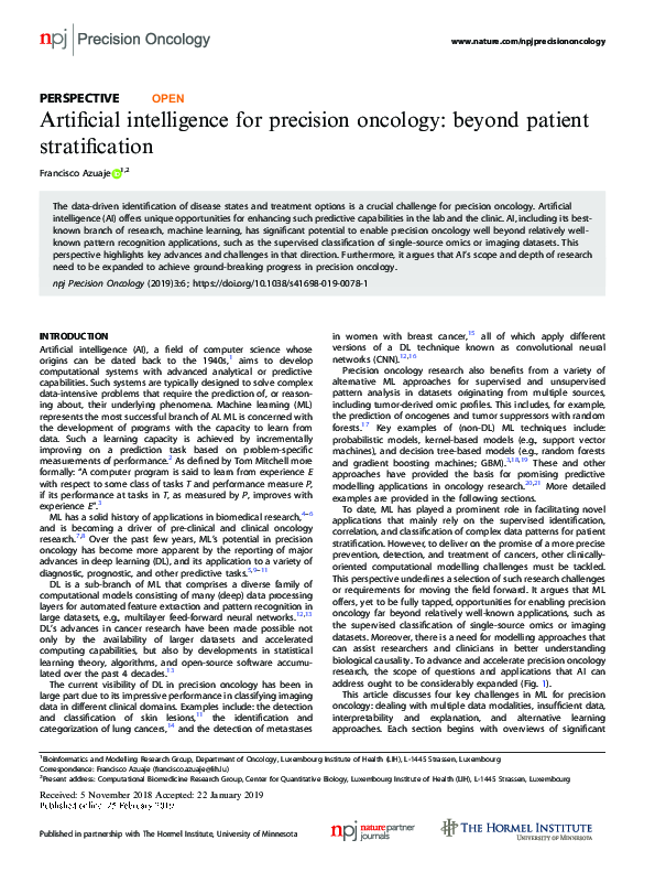 (PDF) Artificial Intelligence for Precision Oncology