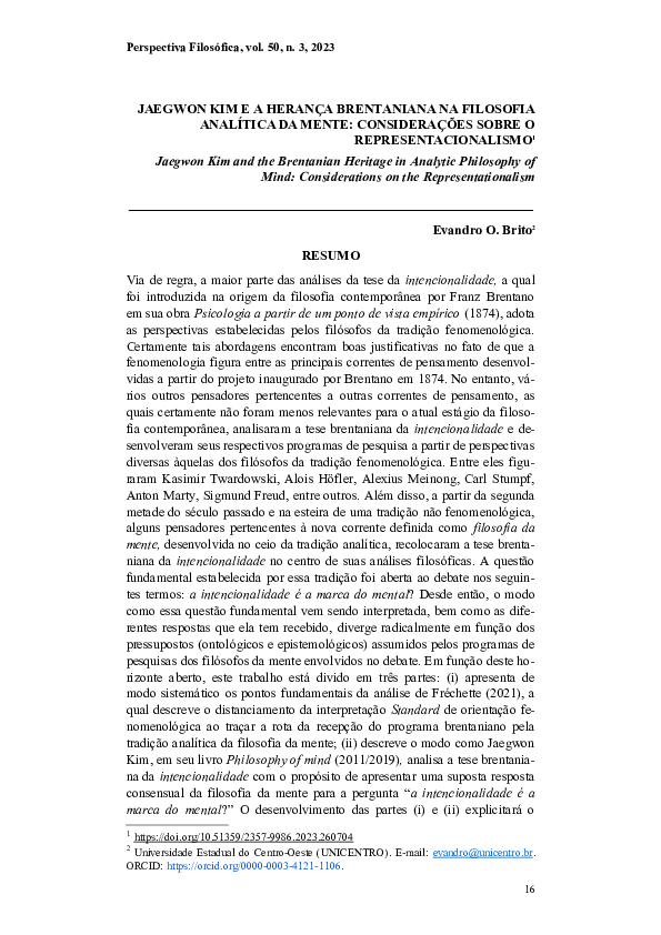 (PDF) Jaegwon Kim and the Brentanian Heritage in Analytic Philosophy of ...