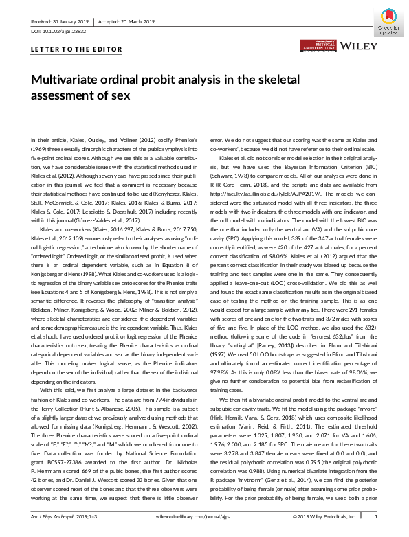 (PDF) Multivariate ordinal probit analysis in the skeletal assessment ...