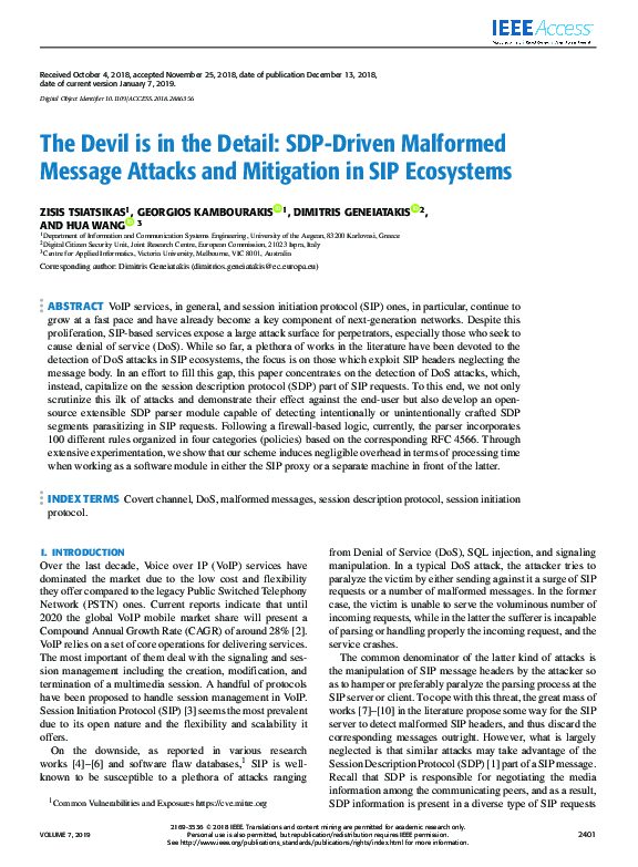 (PDF) A self learning model for detecting SIP malformed message attacks