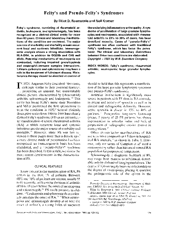 (PDF) Felty's and pseudo-Felty's syndromes