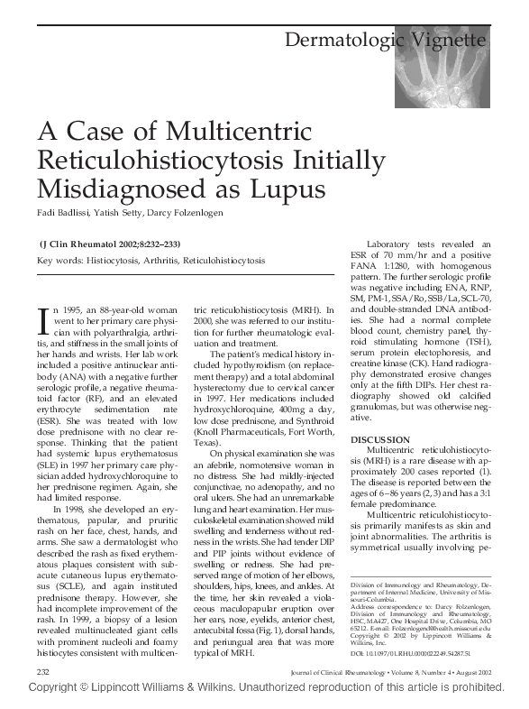 (PDF) A case of multicentric reticulohistiocytosis in a 6-year-old ...