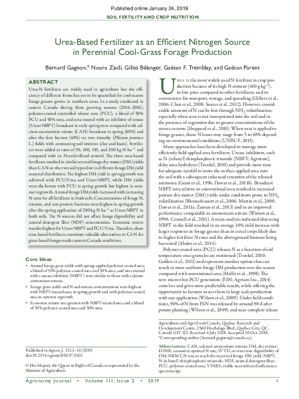(PDF) Urea‐Based Fertilizer as an Efficient Nitrogen Source in ...