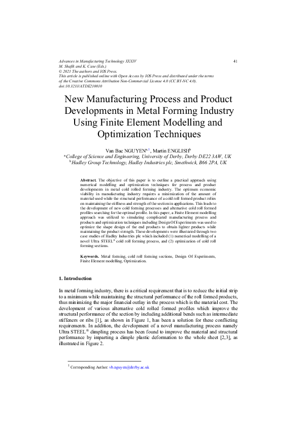 (PDF) New Manufacturing Process and Product Developments in Metal Forming Industry Using Finite ...
