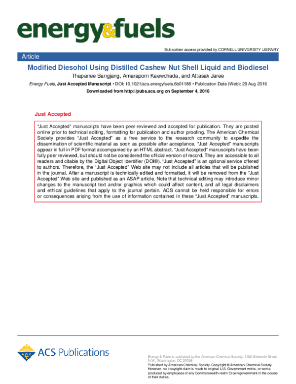 (PDF) Modified Diesohol Using Distilled Cashew Nut Shell Liquid and ...