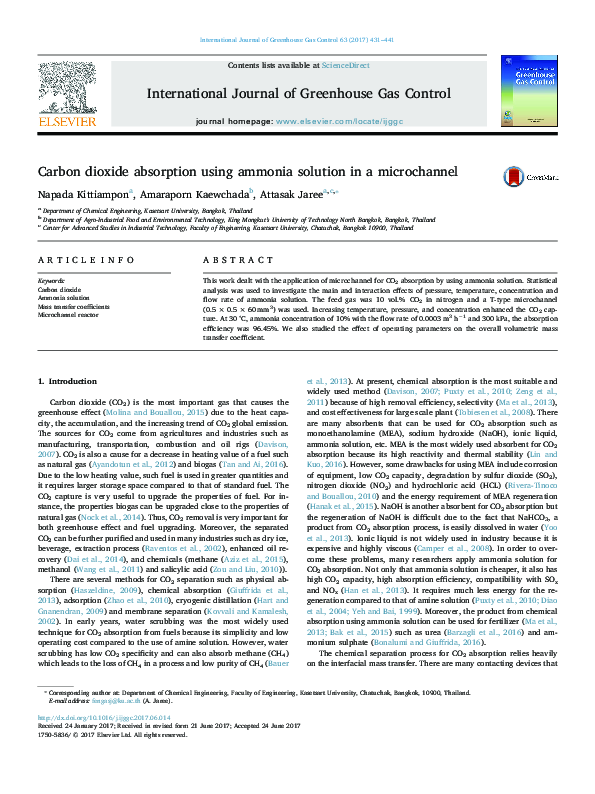 (PDF) Carbon dioxide absorption using ammonia solution in a microchannel