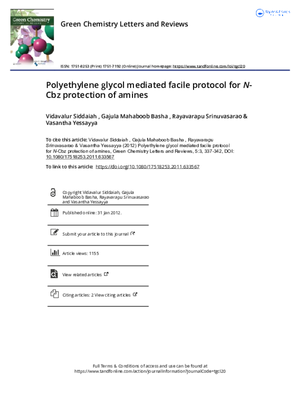 (PDF) Polyethylene glycol mediated facile protocol forN-Cbz protection ...