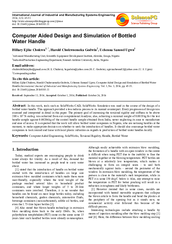 (PDF) Computer Aided Design and Simulation of Bottled Water Handle