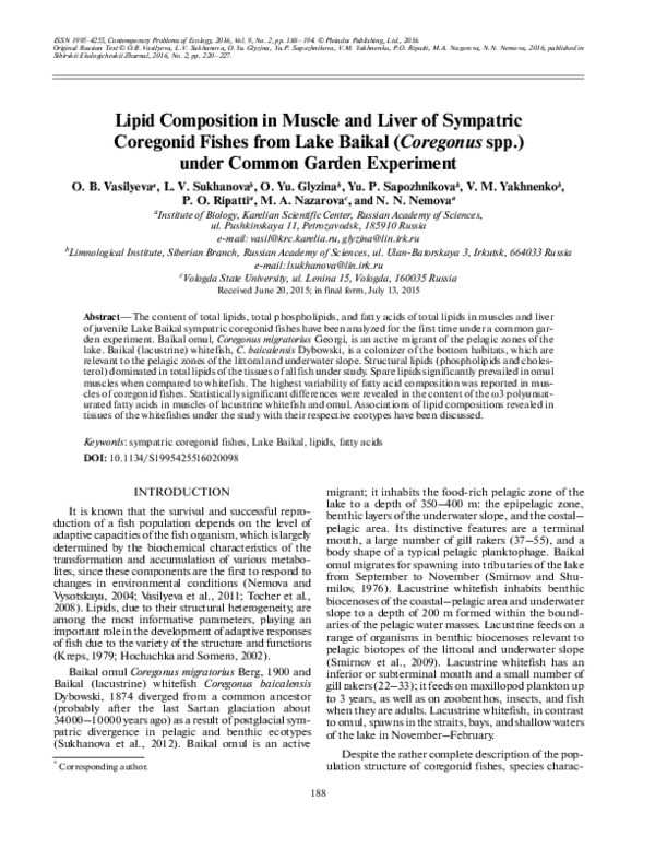 (PDF) Lipid composition in muscle and liver of sympatric coregonid ...