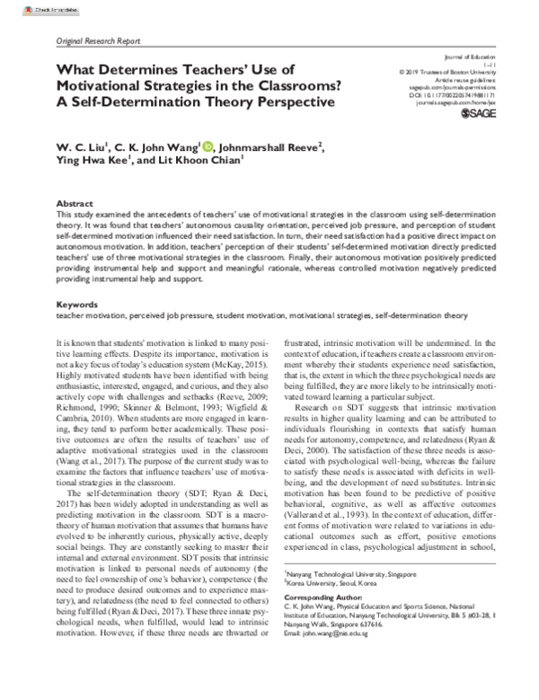 (PDF) What Determines Teachers’ Use of Motivational Strategies in the Classrooms? A Self ...