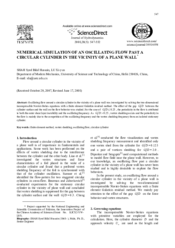 (PDF) Numerical Simulation of an Oscillating Flow Past a Circular Cylinder in the Vicinity of a ...