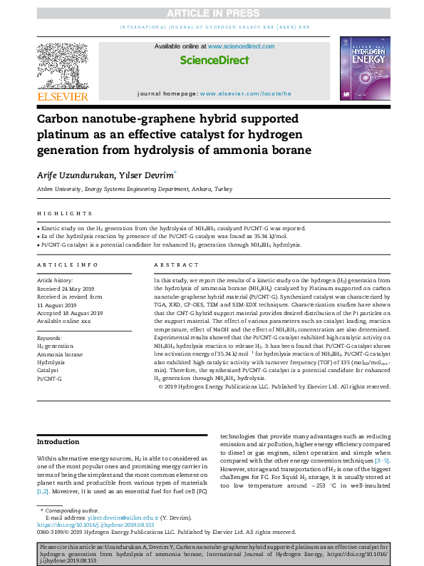 (PDF) Carbon nanotube-graphene hybrid supported platinum as an effective catalyst for hydrogen ...