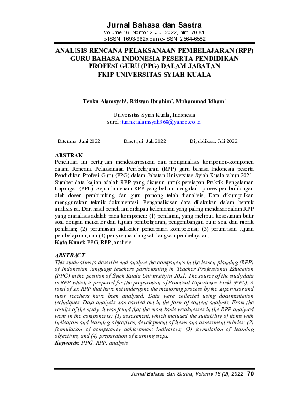 (PDF) Analisis Rencana Pelaksanaan Pembelajaran (RPP) Guru Bahasa ...