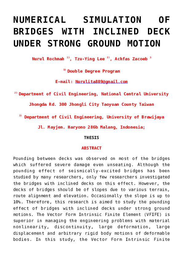 (PDF) Numerical Simulation Of Bridges With Inclined Deck Under Strong Ground Motion | Nurul ...