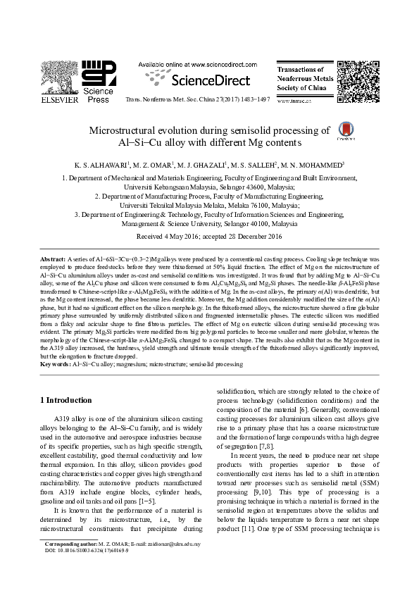 Pdf Effect Of Mg On Microstructure And Properties Of Al Si Cu Alloy