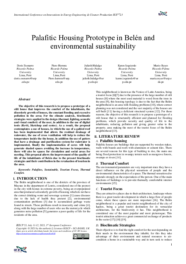 (PDF) Palafitic Housing Prototype in Belén and environmental sustainability
