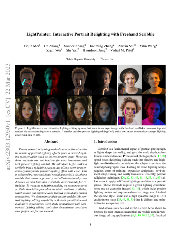 (PDF) LightPainter: Interactive Portrait Relighting with Freehand Scribble