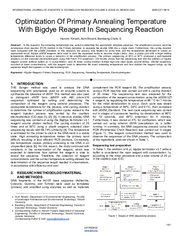 (PDF) Optimization Of Primary Annealing Temperature With Bigdye Reagent ...