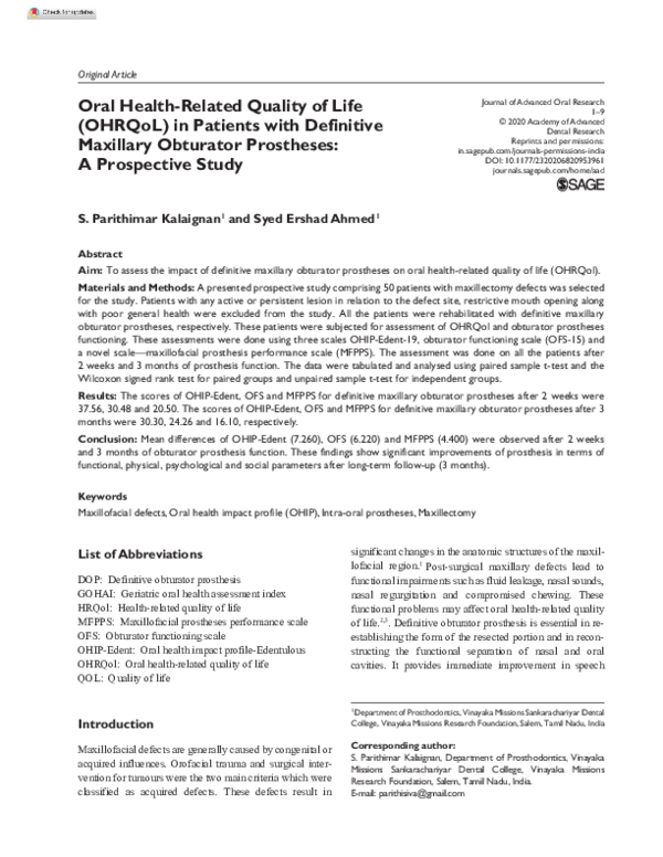 (PDF) Oral Health-Related Quality of Life (OHRQoL) in Patients with ...