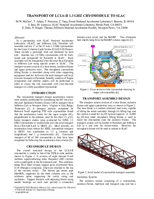 (PDF) Transport of LCLS-II 1.3 Ghz cryomodule to SLAC