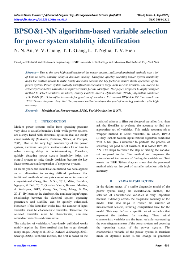 (PDF) BPSO1-NN algorithm-based variable selection for power system stability identification