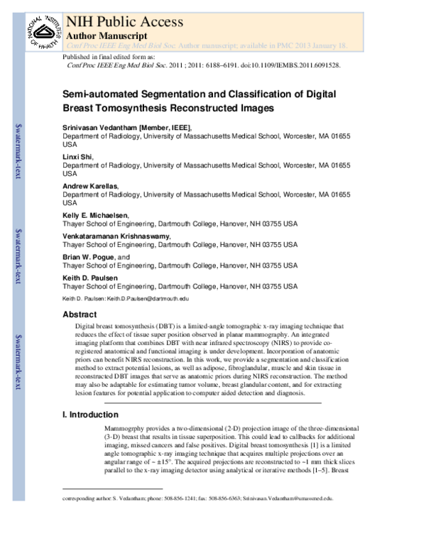 (PDF) Semi-automated segmentation and classification of digital breast tomosynthesis ...